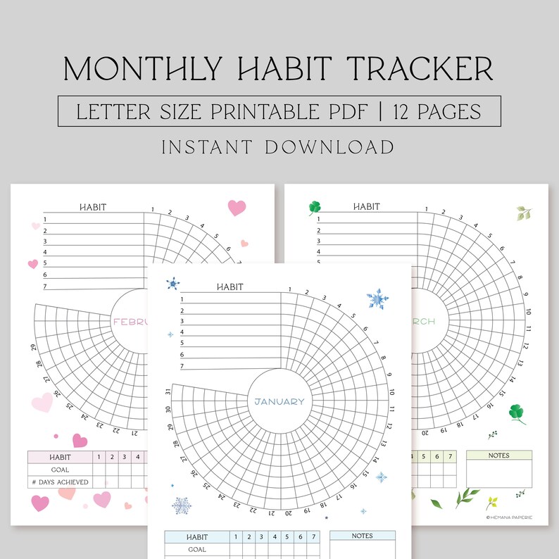 Printable Seasonal 12 Month Habit Tracker 8.5X11 | Digital Download ...