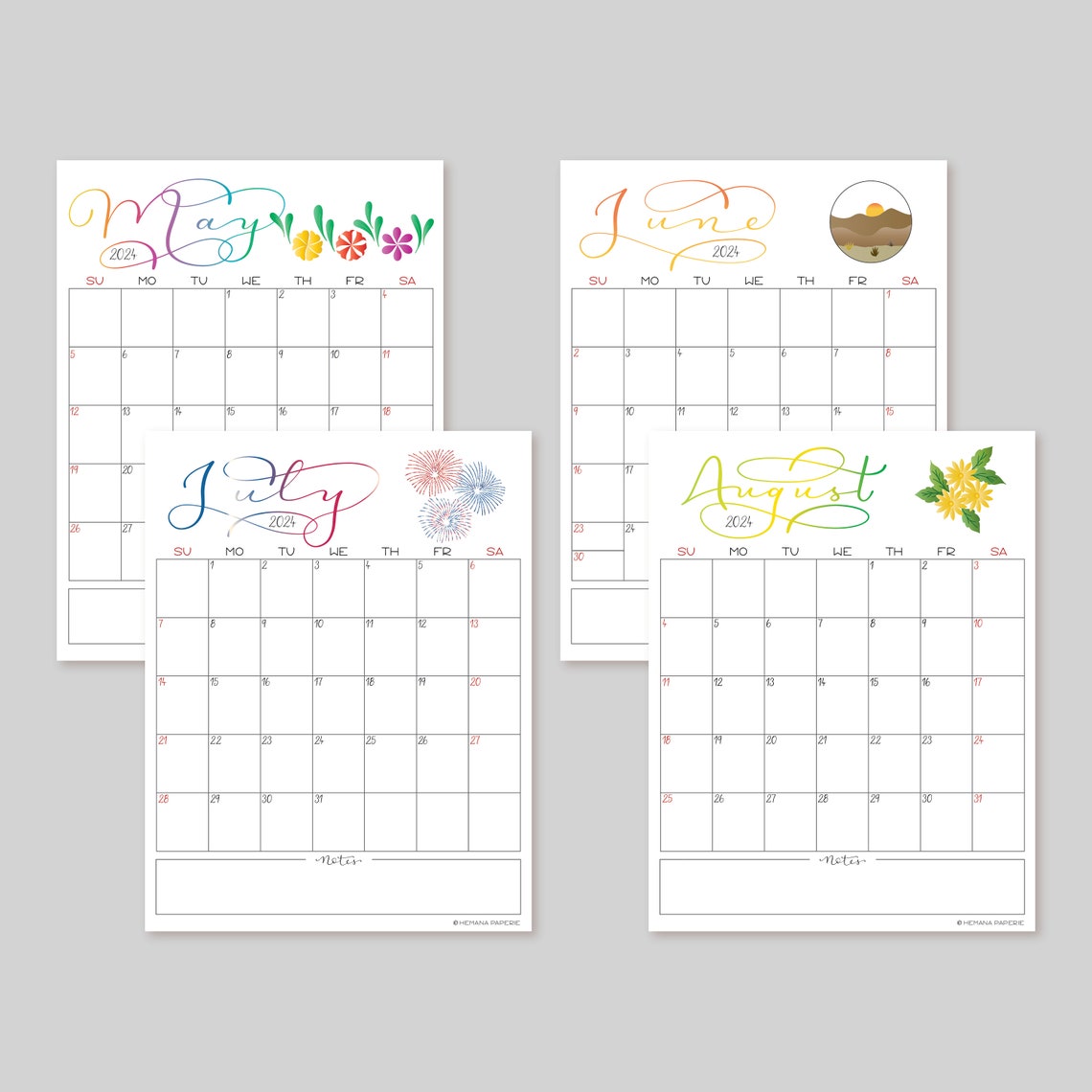 2024 Digital Download Calendar 8.5X11, Monthly Seasonal Planner ...