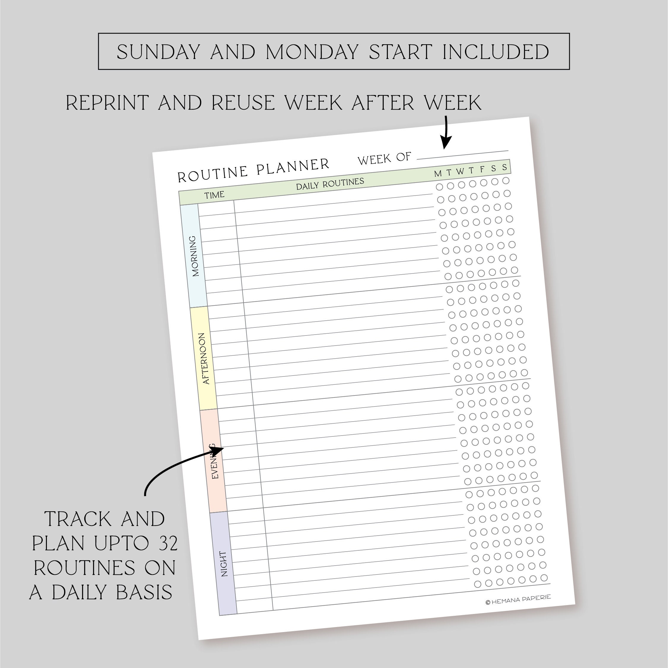 Printable Weekly Routine Planner, Monday Start, Sunday Start, Planner ...