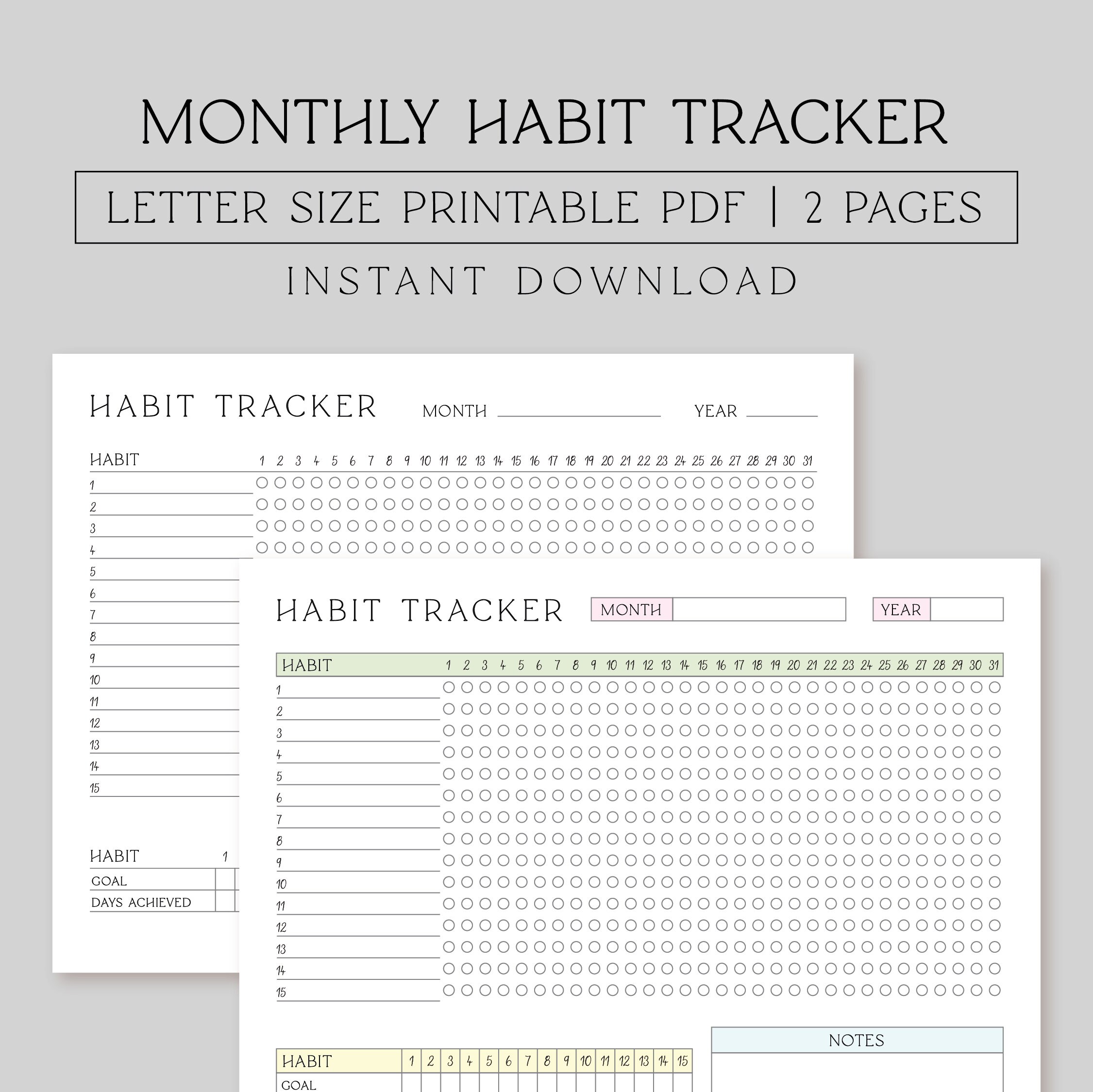 Printable Habit Tracker 8.5X11 | Digital Download | Two Formats ...