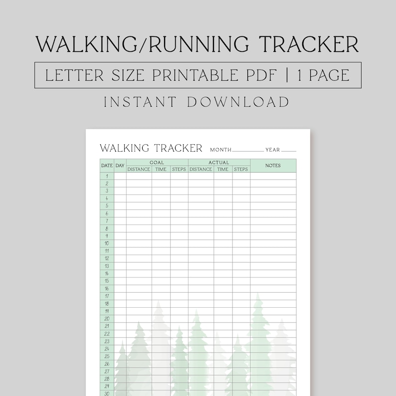 Printable Walking Tracker 8.5X11 | Digital Download | Steps Tracker ...