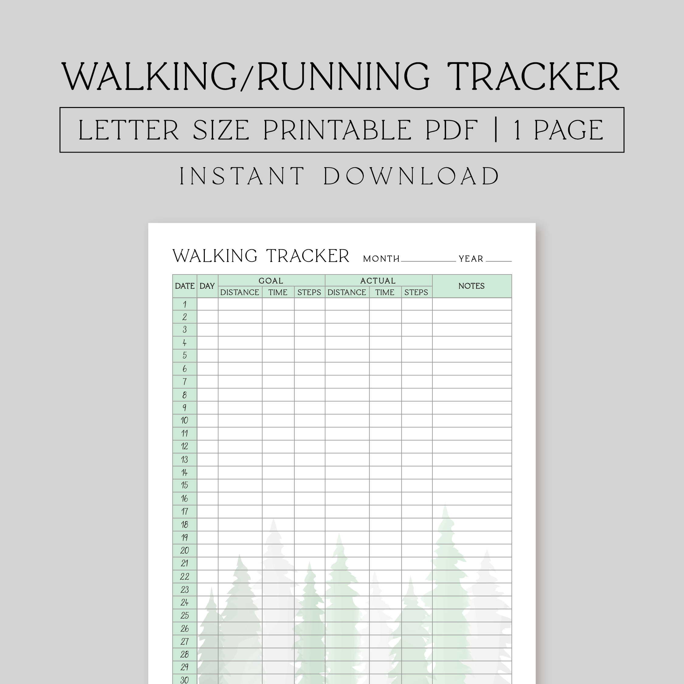 Printable Walking Tracker 8.5X11 | Digital Download | Steps Tracker ...