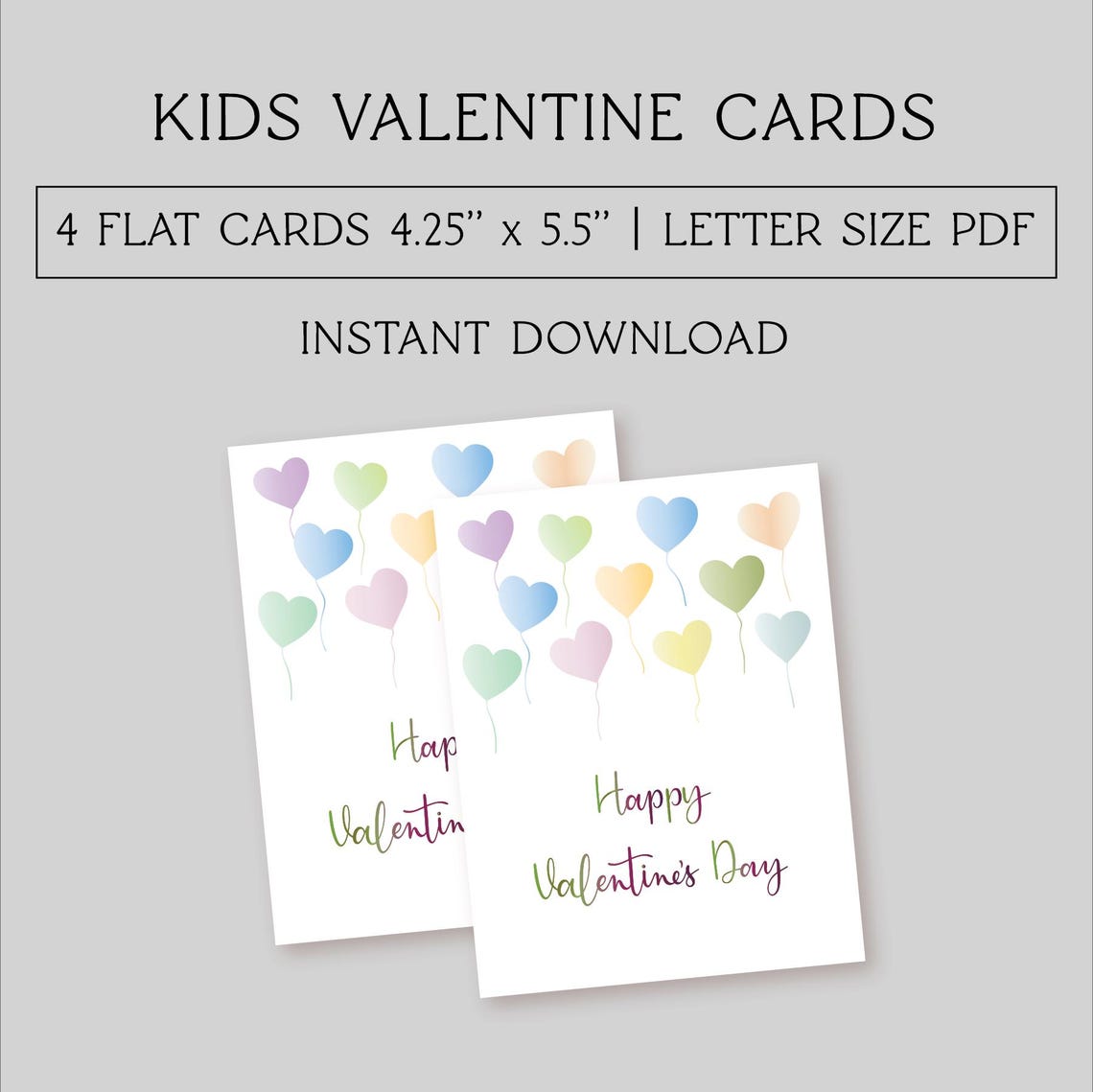 Printable Kids Colorful Hearts Valentine's Day Cards, A2 Flat Cards (4. ...