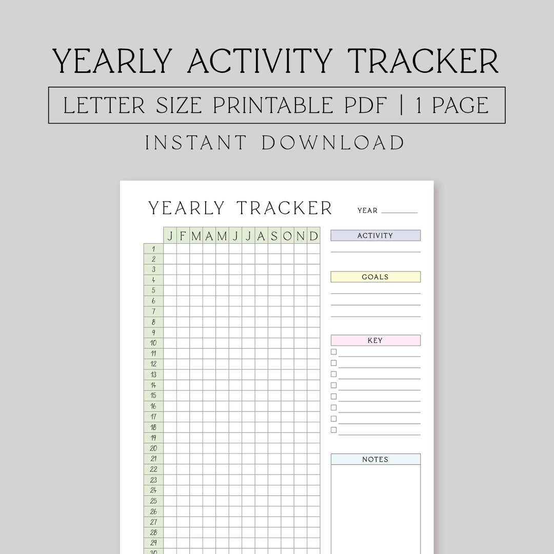 Printable Yearly Activity Tracker 8.5X11 | Digital Download - Etsy