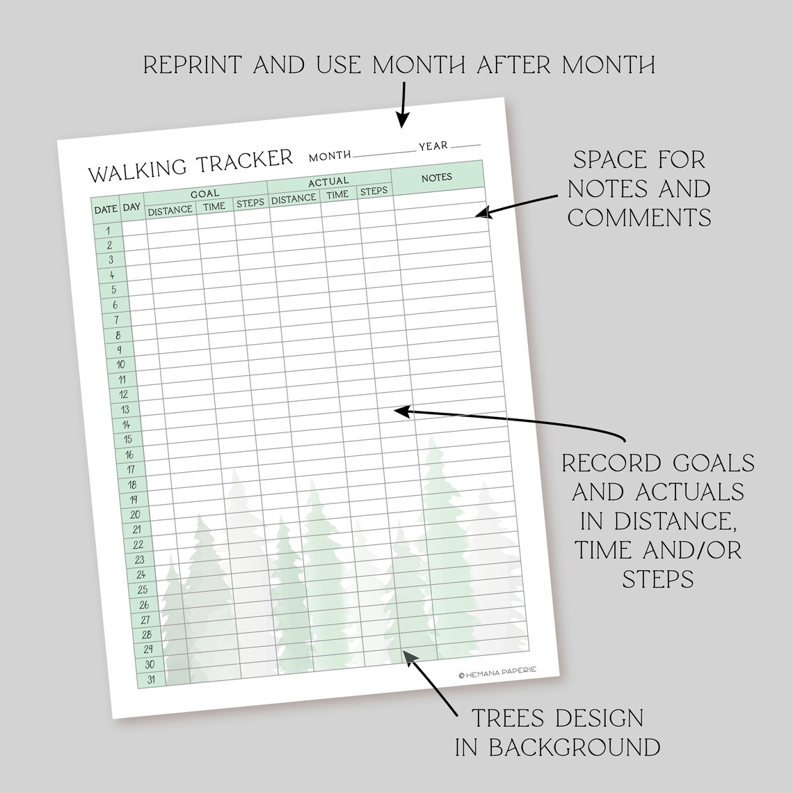Printable Walking Tracker 8.5X11 | Digital Download | Steps Tracker ...