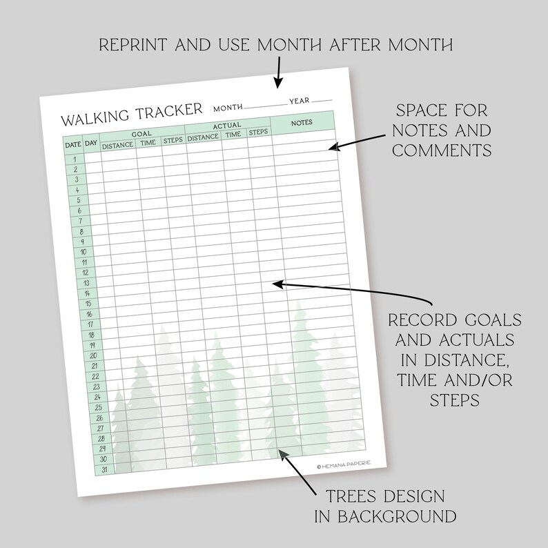 Printable Walking Tracker 8.5X11 | Digital Download | Steps Tracker ...