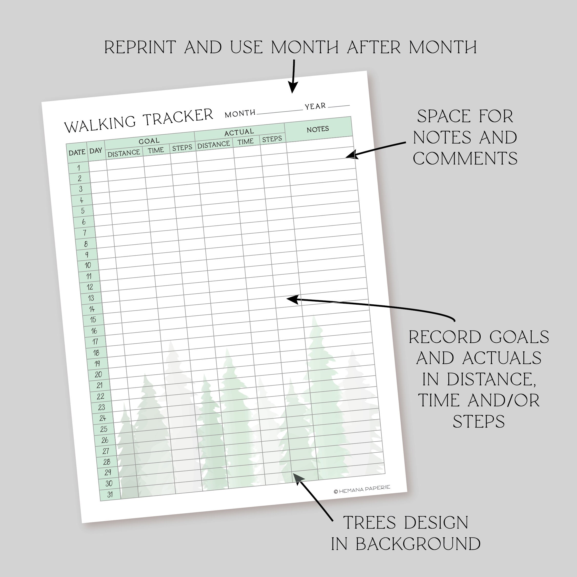 Printable Walking Tracker 8.5X11 | Digital Download | Steps Tracker ...