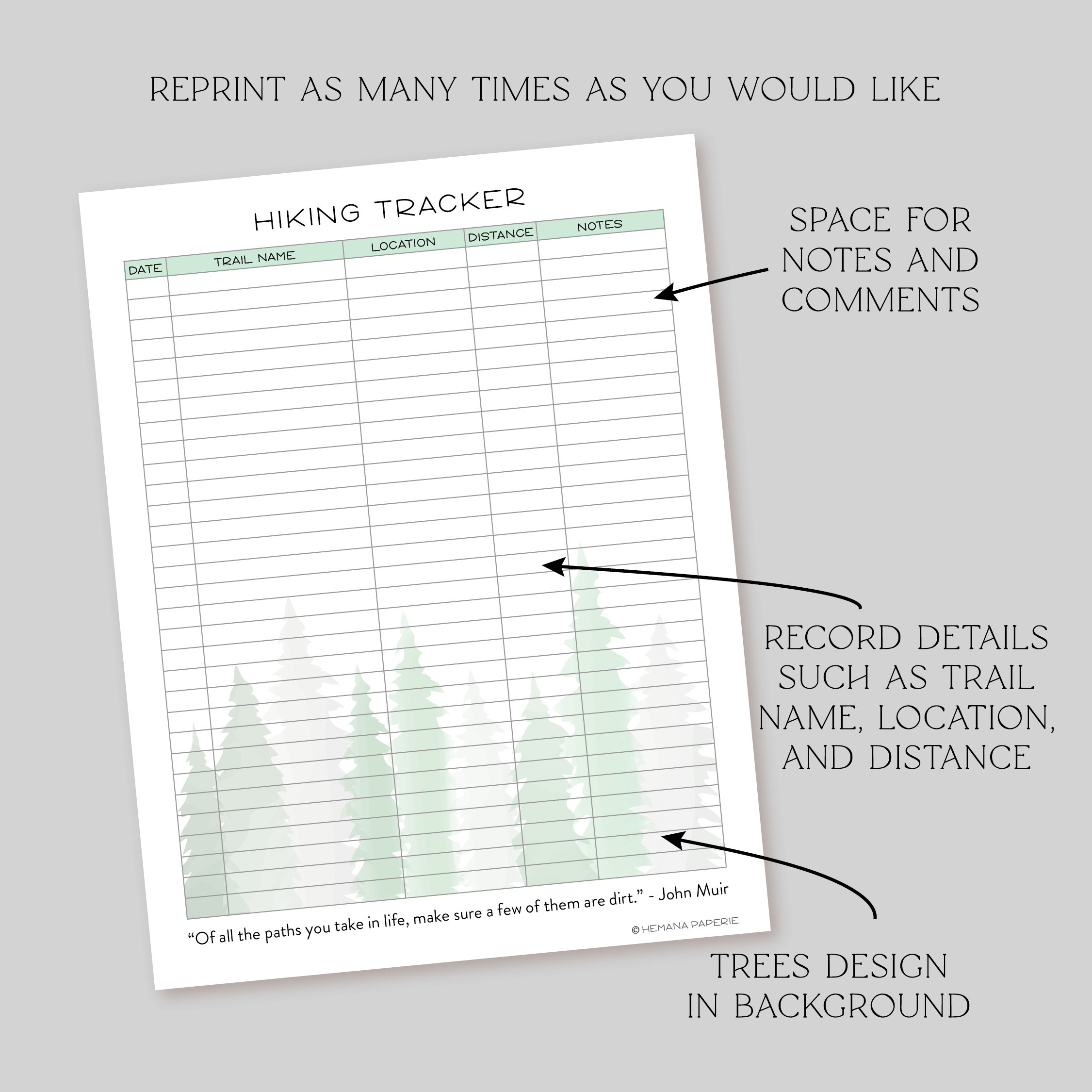 Printable Hiking Tracker 8.5X11 | Digital Download | Hiking Distance ...