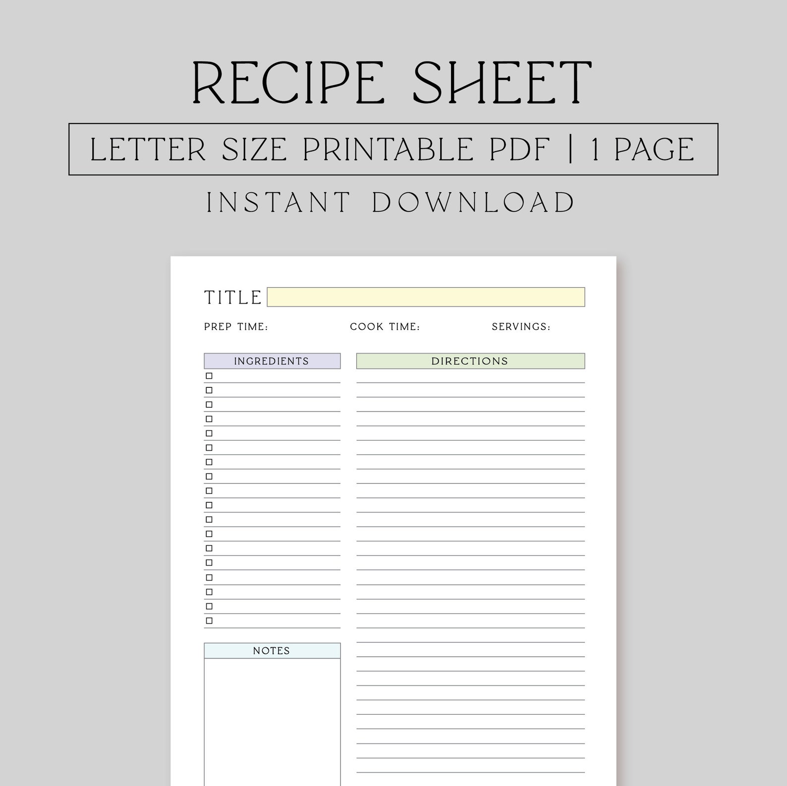 Printable Recipe Template 8.5X11, Digital Download - Etsy