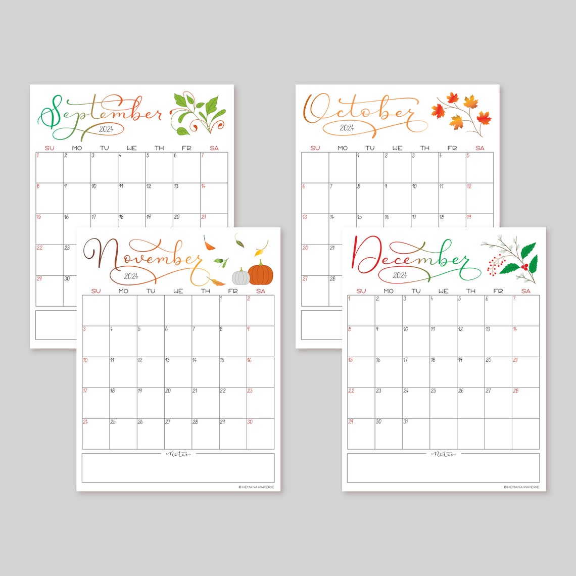 2024 Digital Download Calendar 8.5X11, Monthly Seasonal Planner ...