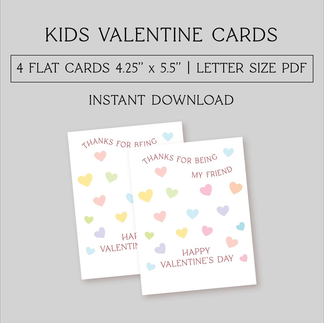 Printable Kids Valentine's Day Cards, A2 Flat Cards (4.25" X 5.5 ...
