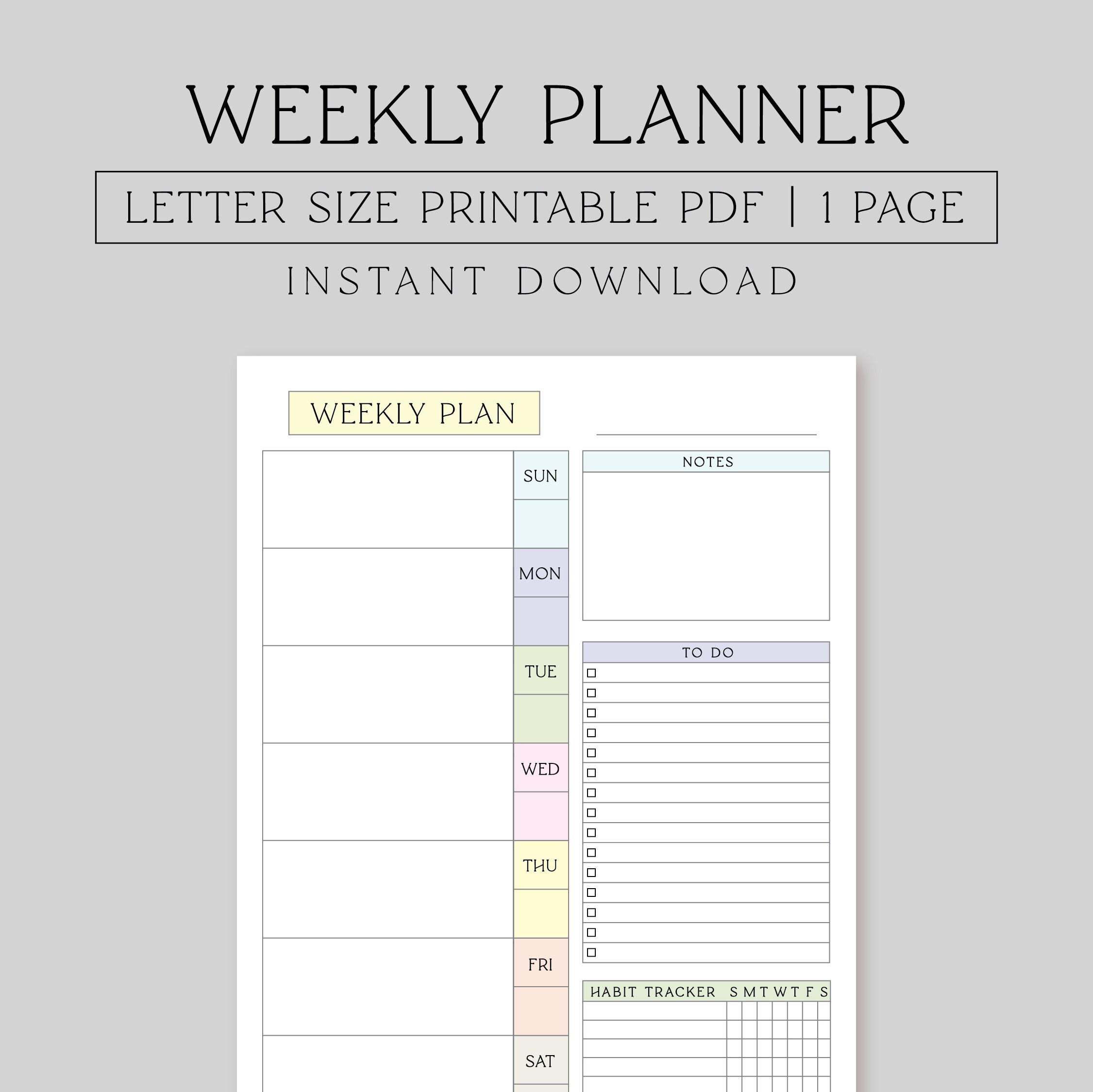 Printable Weekly Planner 8.5X11, to Do List, Weekly Schedule Printable ...