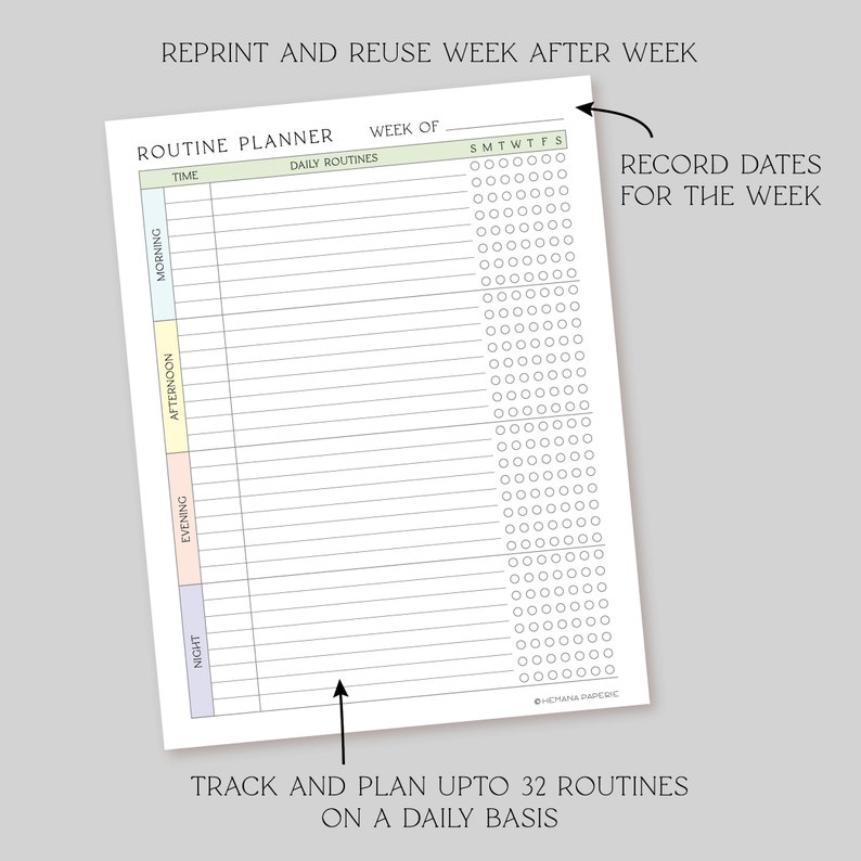 Printable Sunday Start Weekly Routine Planner 8.5X11, to Do List ...