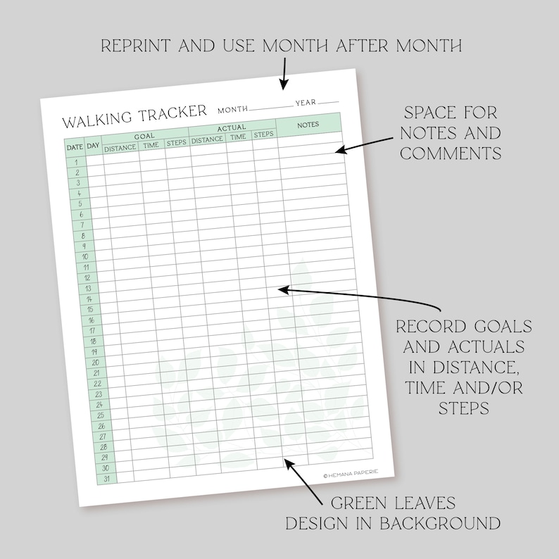 Printable Steps Tracker 8.5X11 | Digital Download | Walking Tracker ...