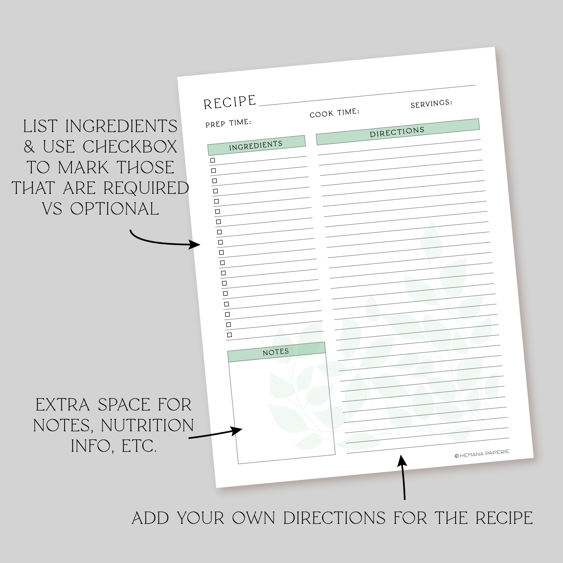 Printable Recipe Template 8.5X11, Digital Download - Etsy