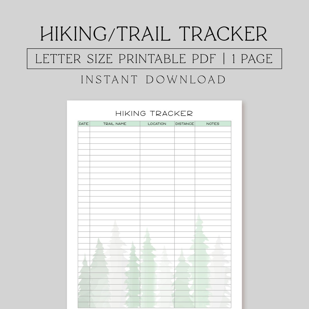 Printable Hiking Tracker 8.5X11 | Digital Download | Hiking Distance ...