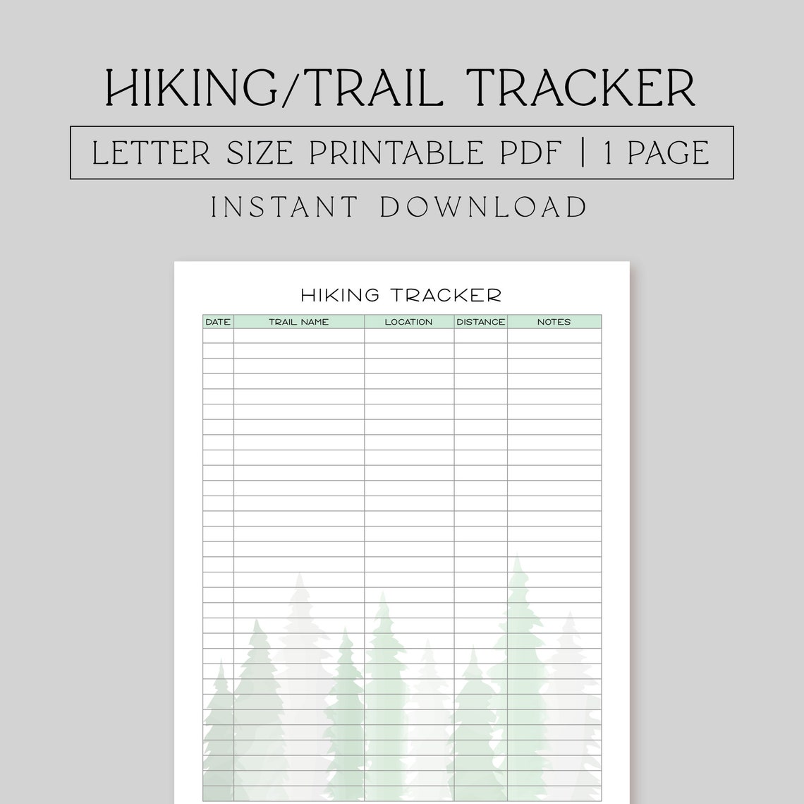 Printable Hiking Tracker 8.5X11 | Digital Download | Hiking Distance ...