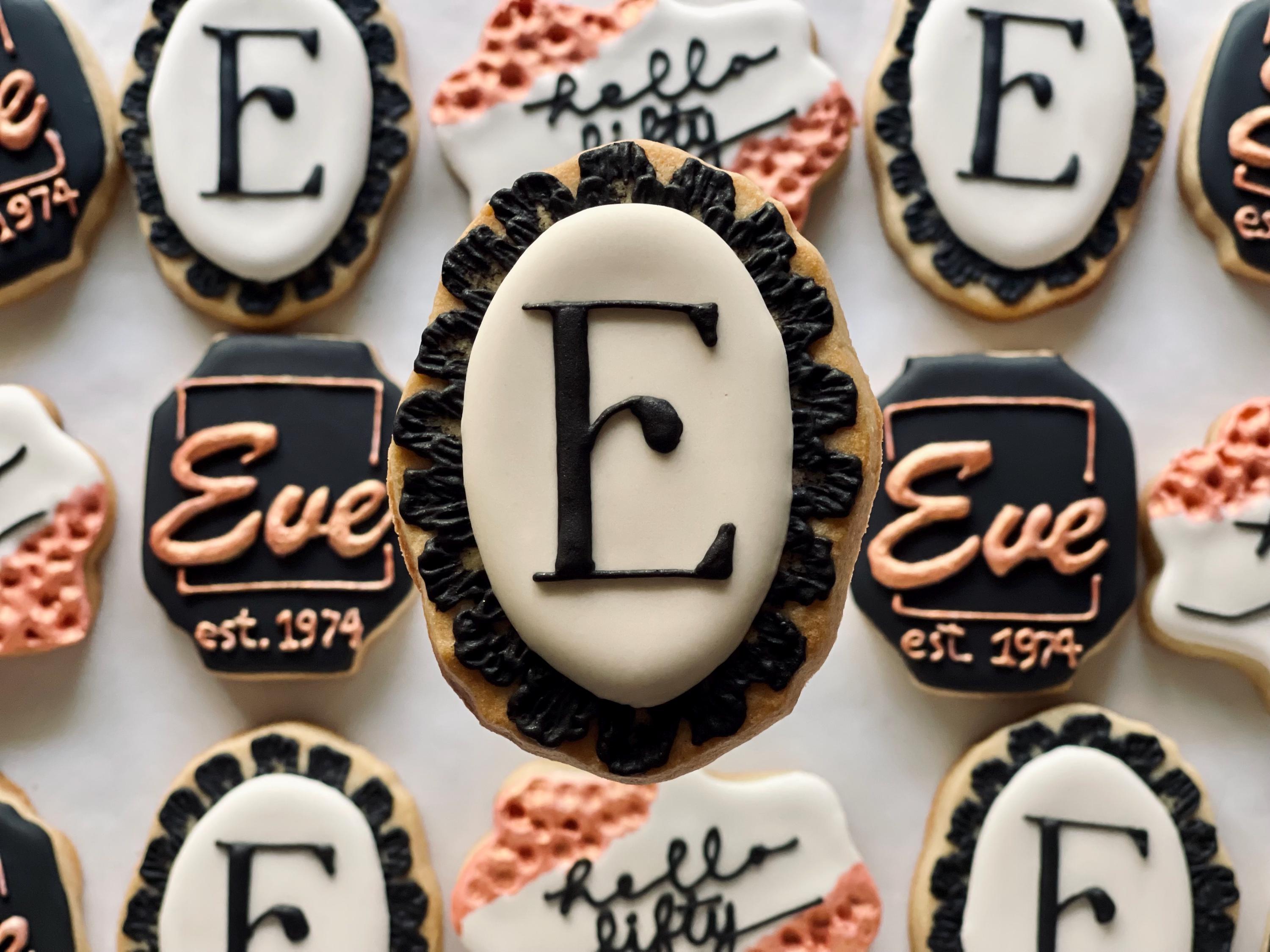 Birthday Cookies, 50th Birthday Cookies, Black Rose Gold and White ...