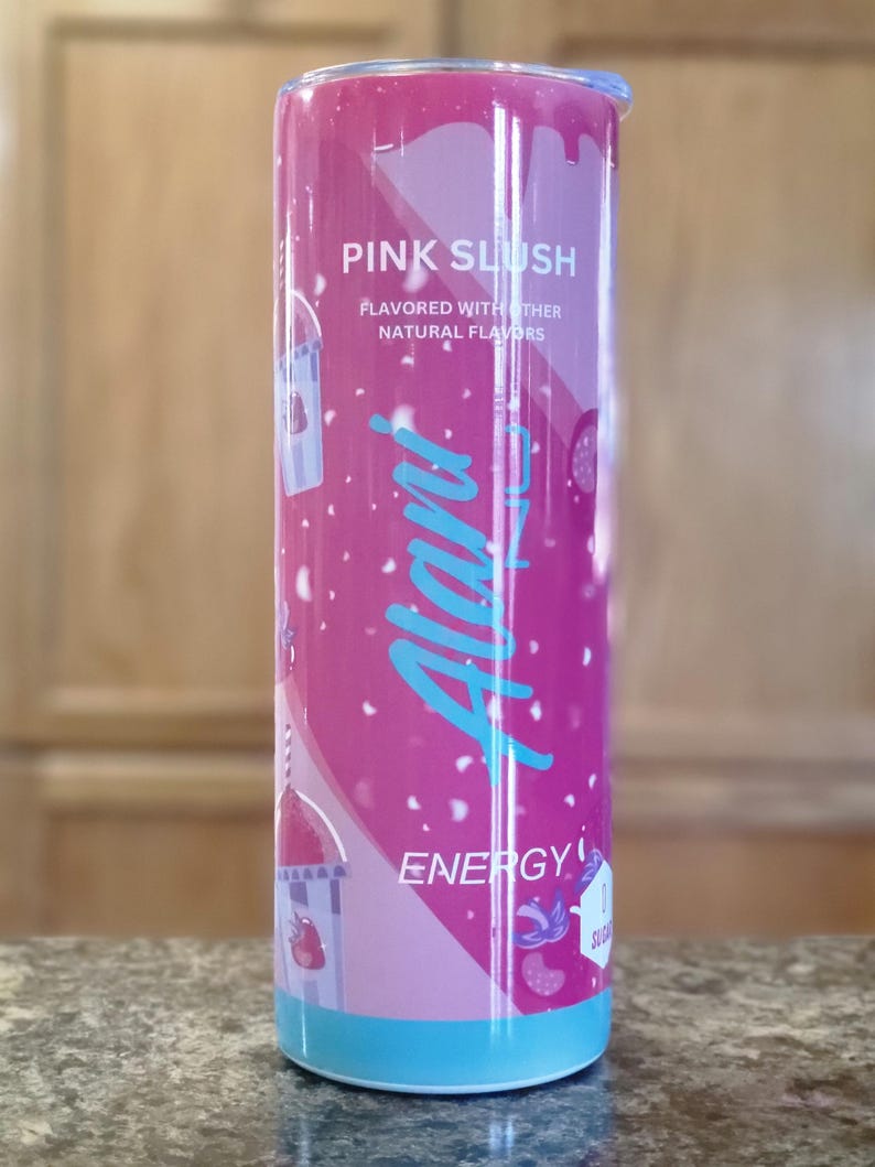 20oz Customizable Energy Drink Alani NU Pink Slush Tumbler With Metal ...