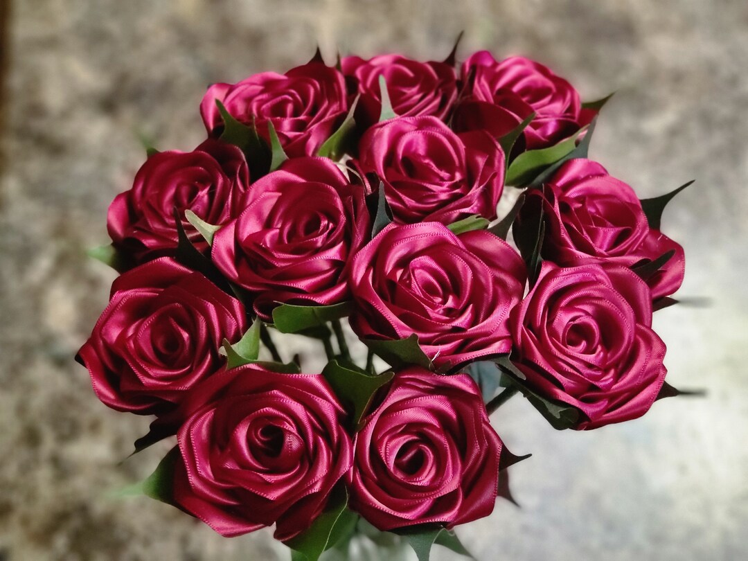 1 Dozen, 12- Handmade Satin FOREVER Roses in the Color of Your Choice ...