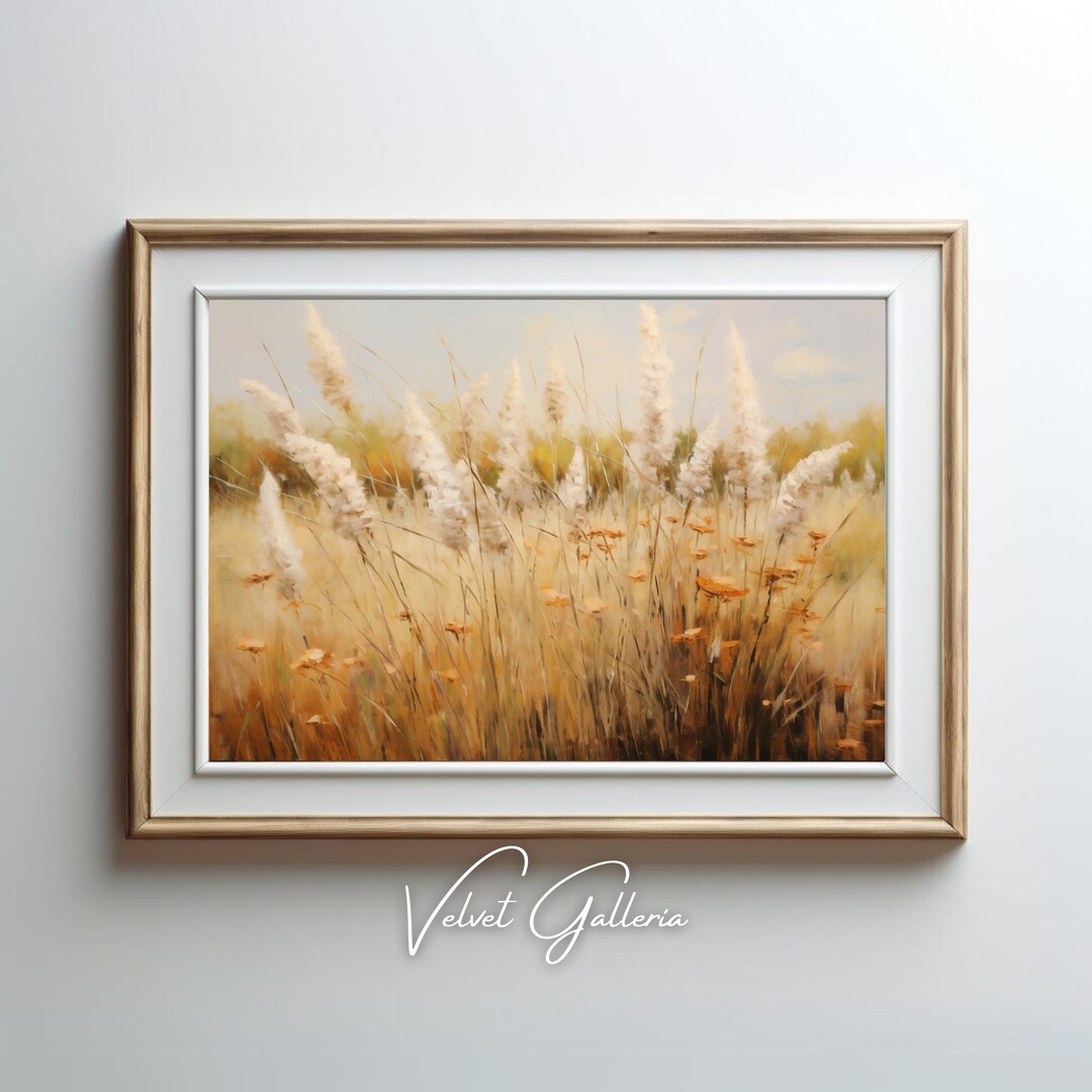 Soft Grasses Printable Art, Wildflower Oil Painting Landsacape on ...