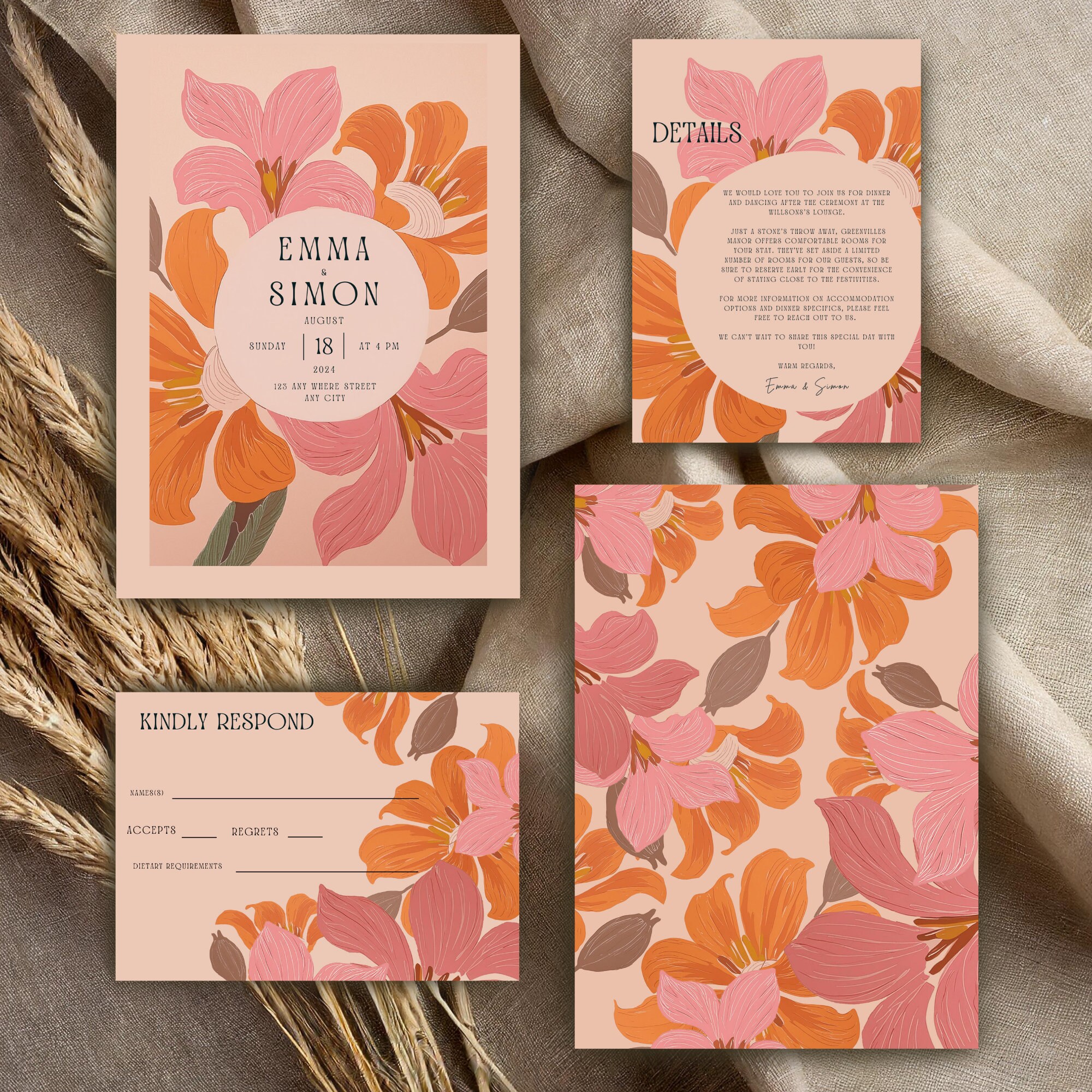 Good Vibes Wedding Invitation Template, Boho Printable Wedding Invite ...