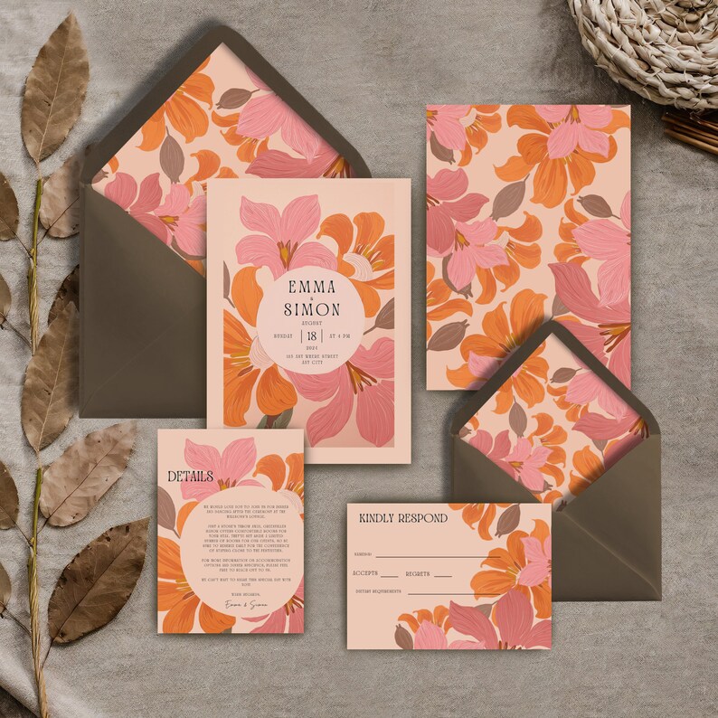 Good Vibes Wedding Invitation Template, Dusty Pink Printable Wedding ...
