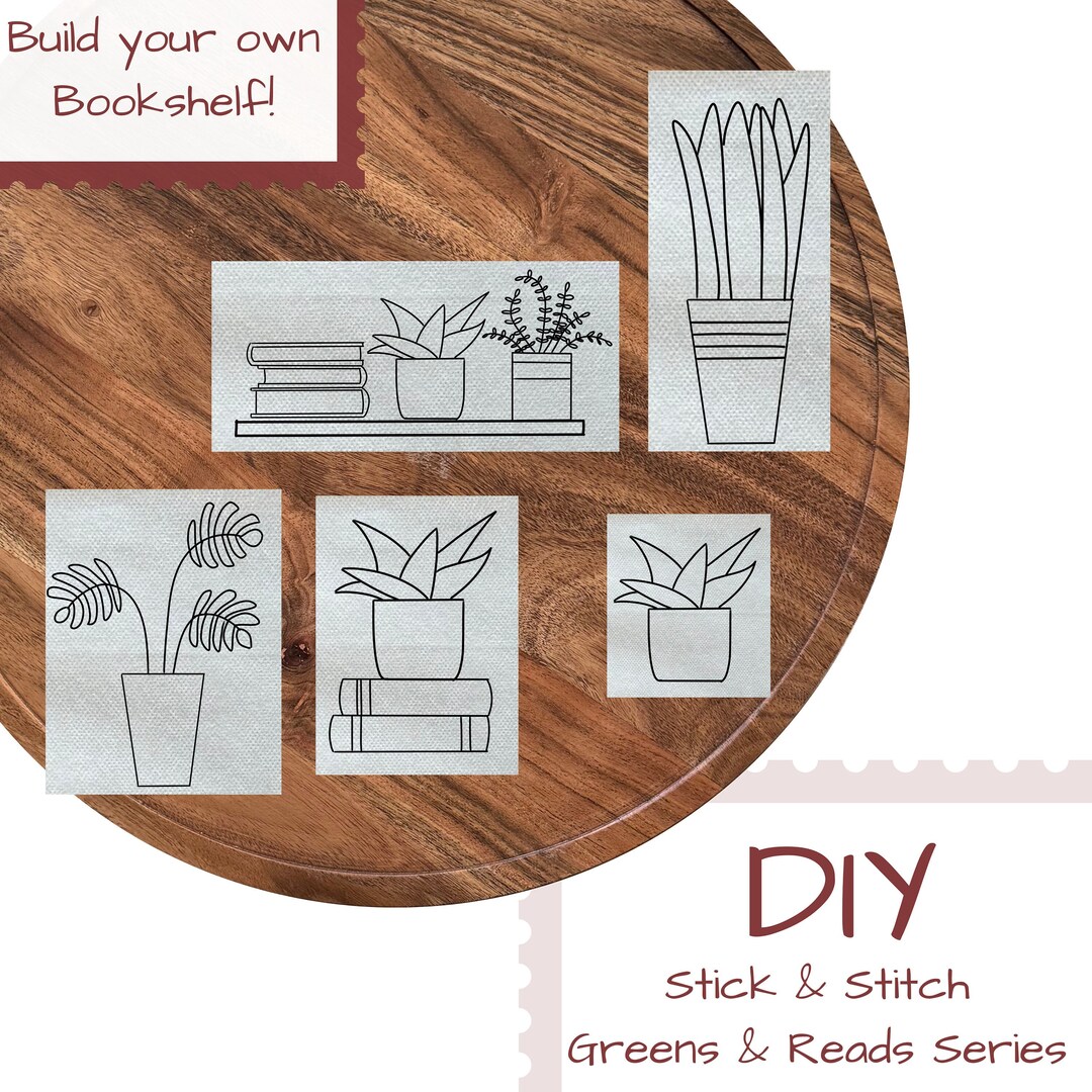Bookshelf Embroidery Pattern Customizable Stick and Stitch DIY Unique ...
