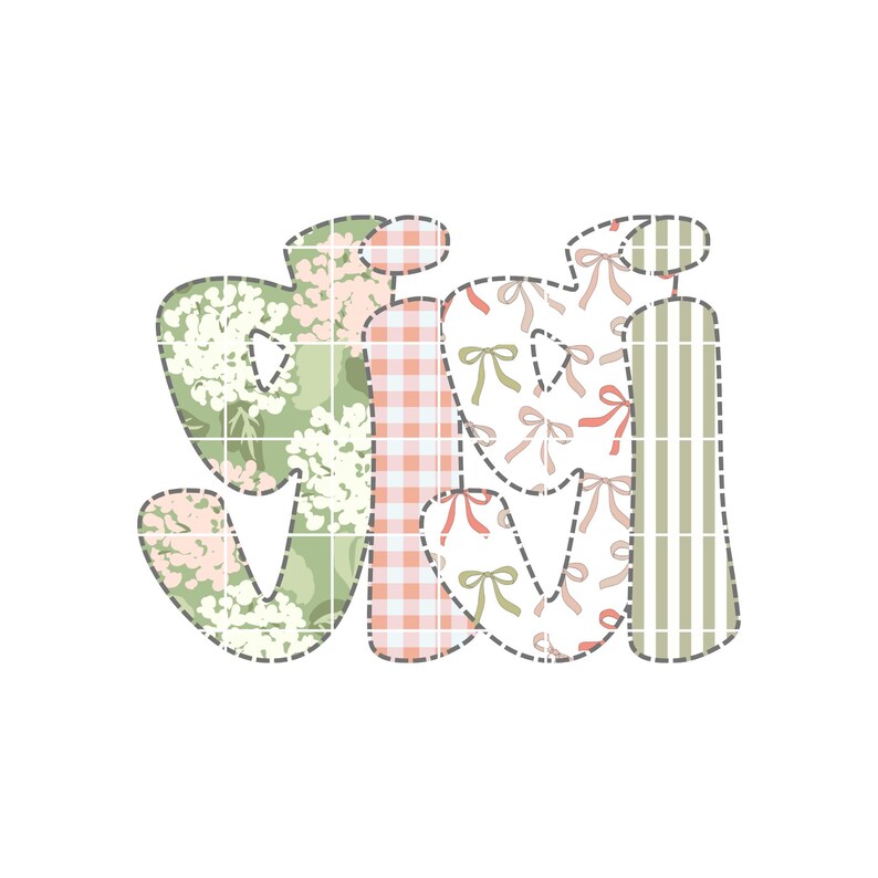 Retro Stitched Gigi Png Floral Pastel Letters Pink Coquette Bow Gigi ...