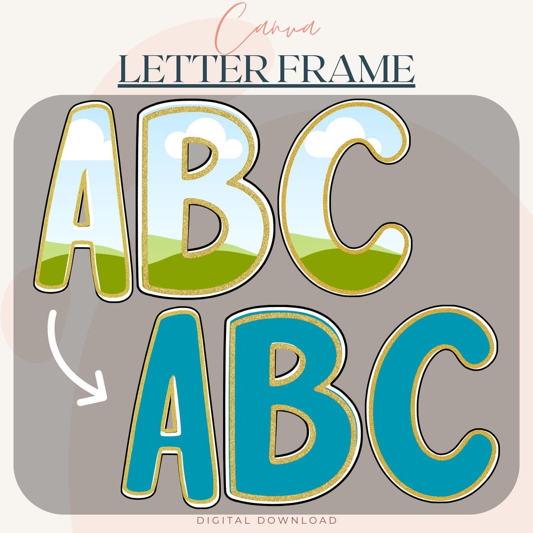 Alpha Glitter Doodle Letter Multi Frame Canva Alphabet Template ...