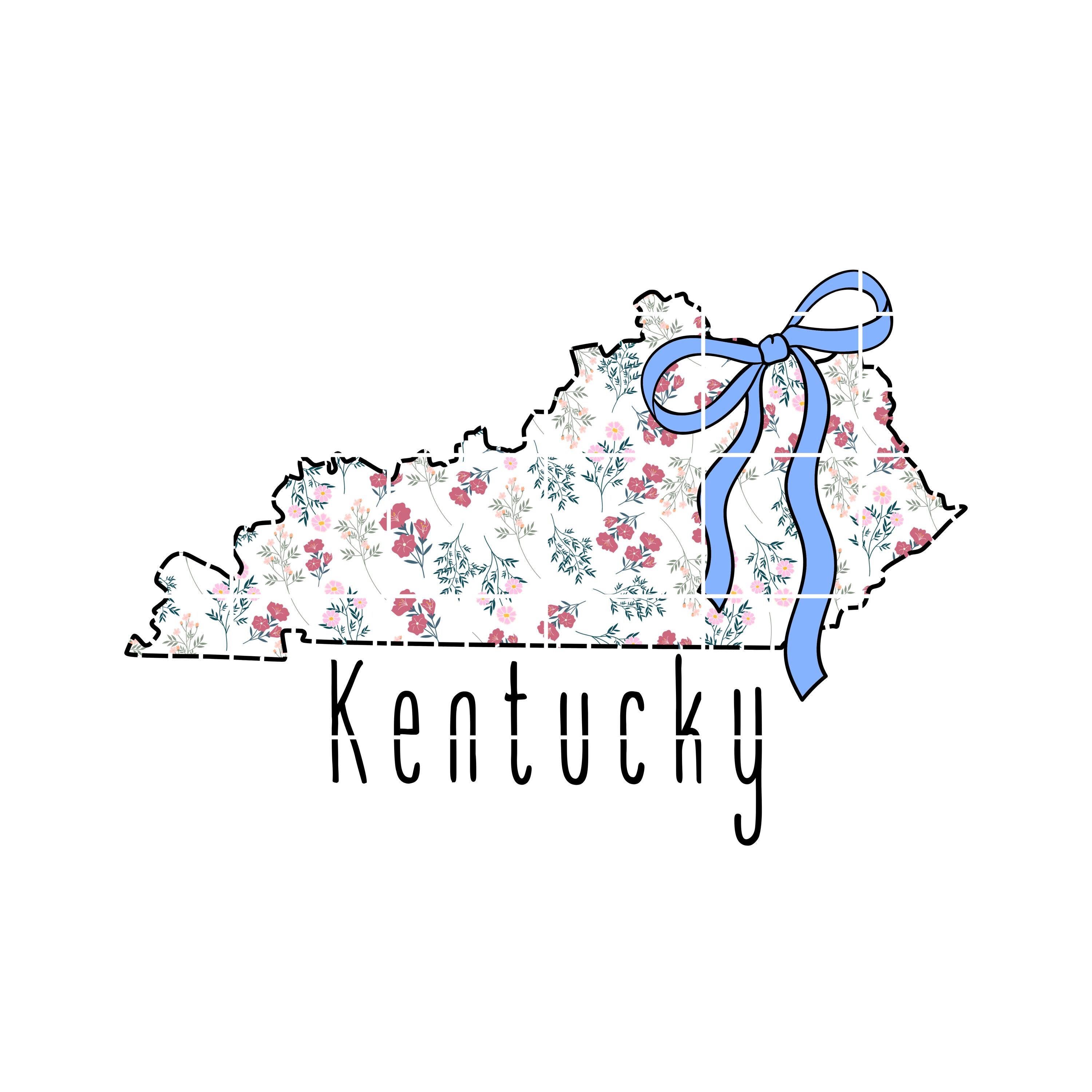 Retro Stitched Kentucky State Png Floral Pastel Blue Coquette State ...