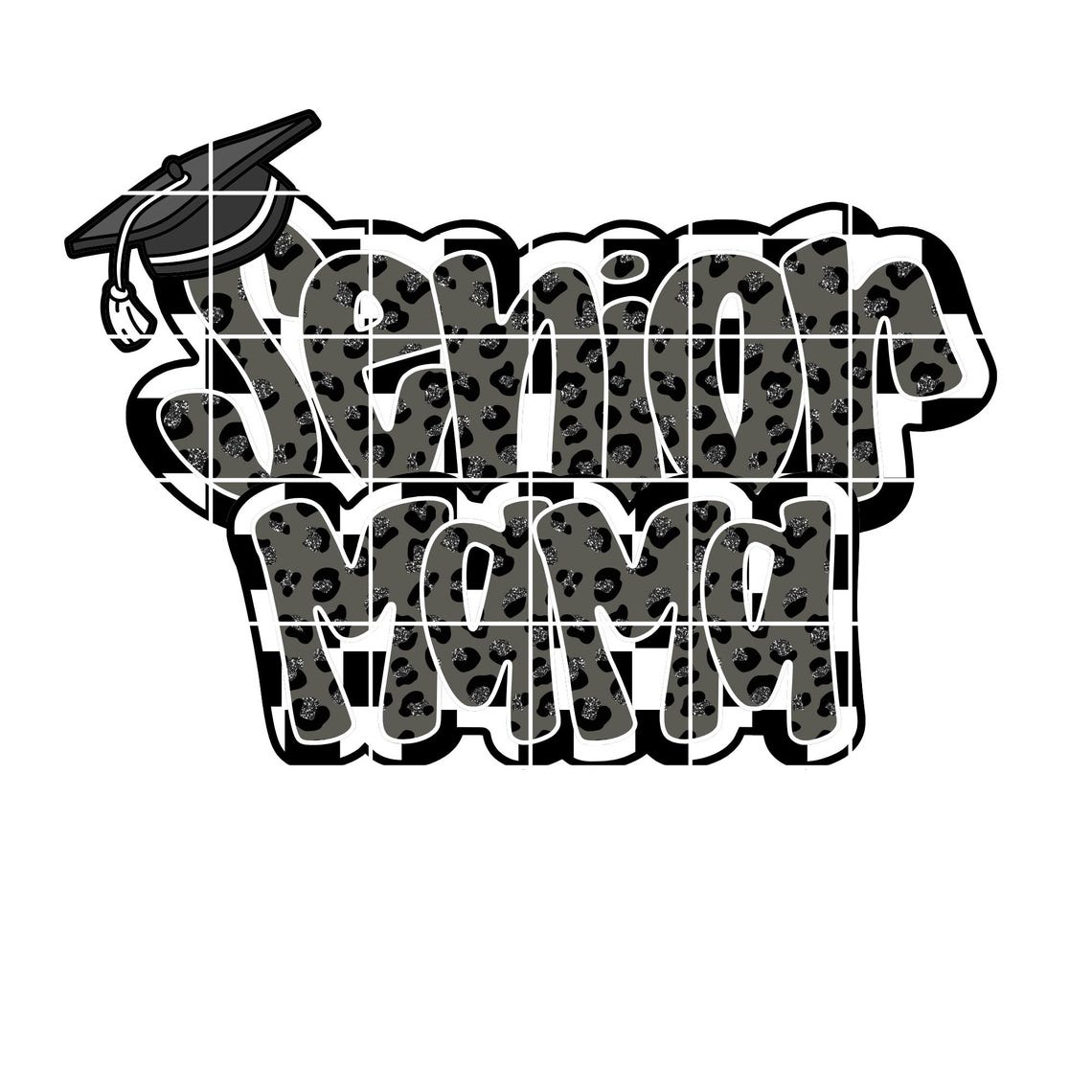 Retro Senior Mama Png Black White Leopard Print Graduate Mama Checkered ...