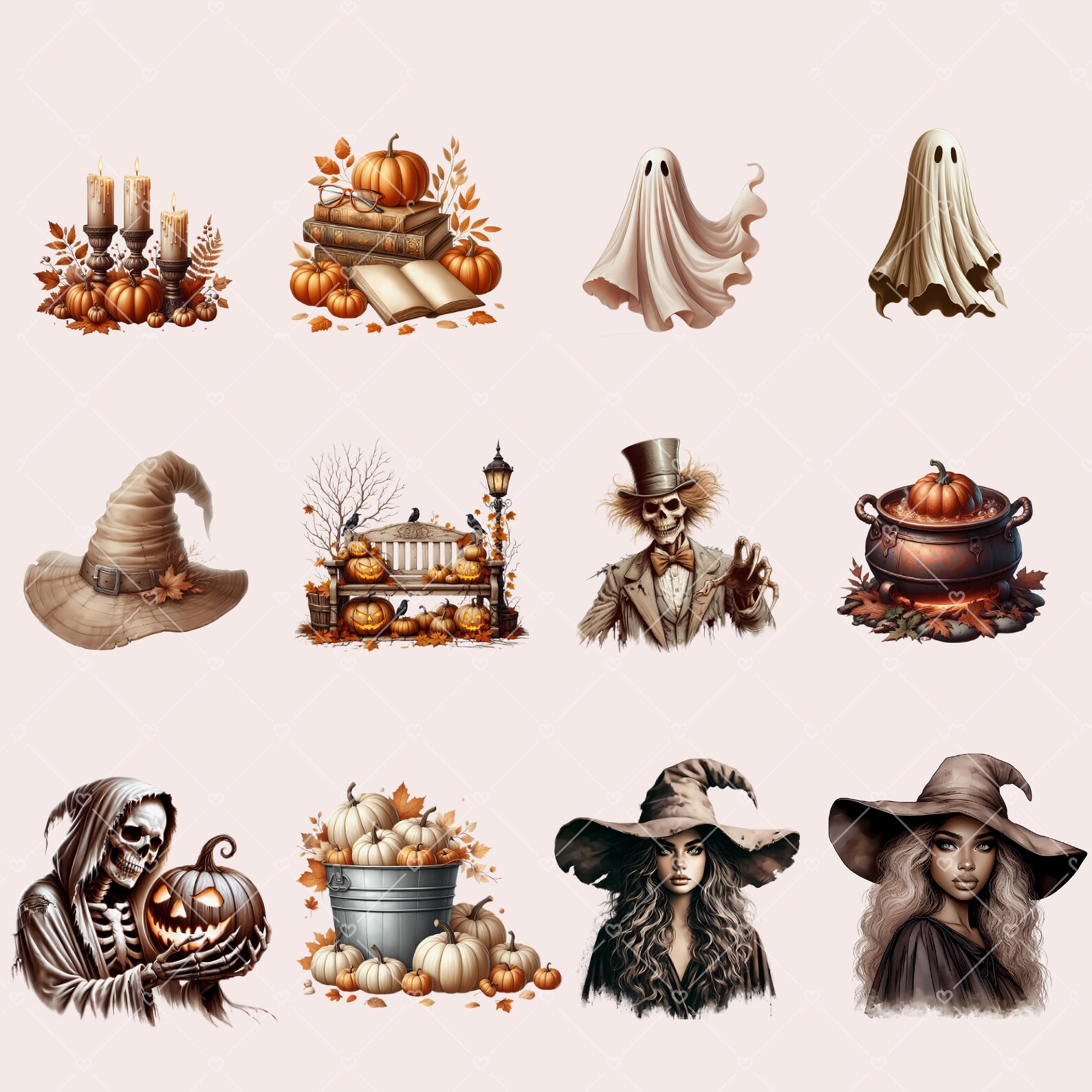 Rustic Halloween Clipart Bundle: Spooky Ghosts, Witches (PNG) - Etsy
