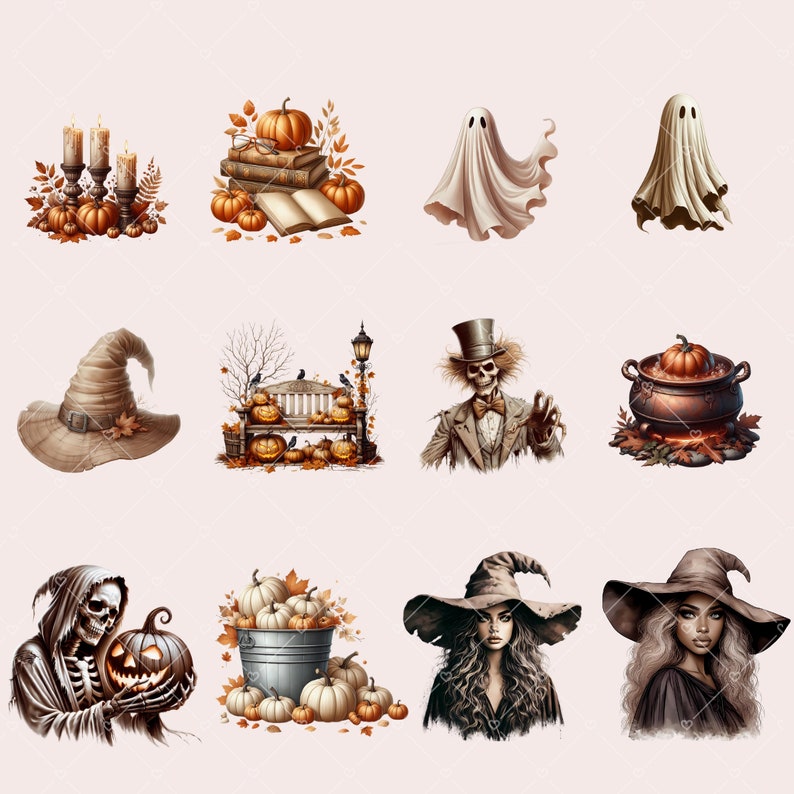 Rustic Halloween Clipart Bundle: Spooky Ghosts, Witches (PNG) - Etsy