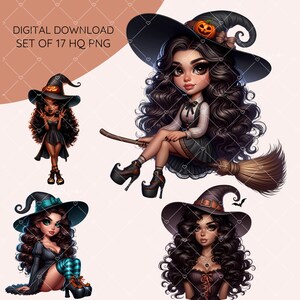 Cute Witch Clipart Set, Pretty Little Witches, Halloween PNG, Halloween ...
