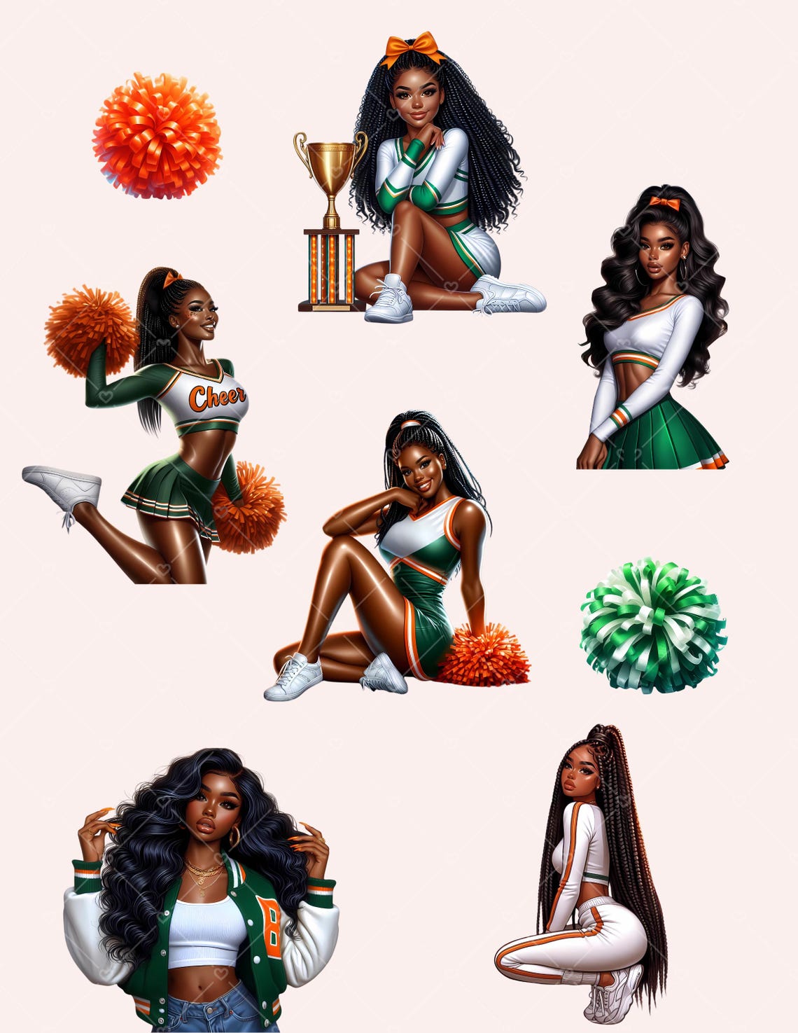 Black Cheerleaders Clipart: Varsity Cheer PNG Images - Etsy