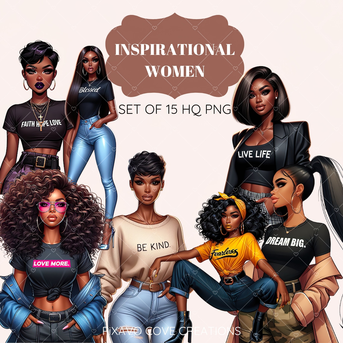 Black Women Empowerment Clipart Bundle - 15 Inspirational Phrases in ...