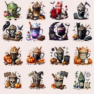 Halloween Coffee Clipart: Spooky Watercolor Drinks, Witch, Pumpkin (32 ...