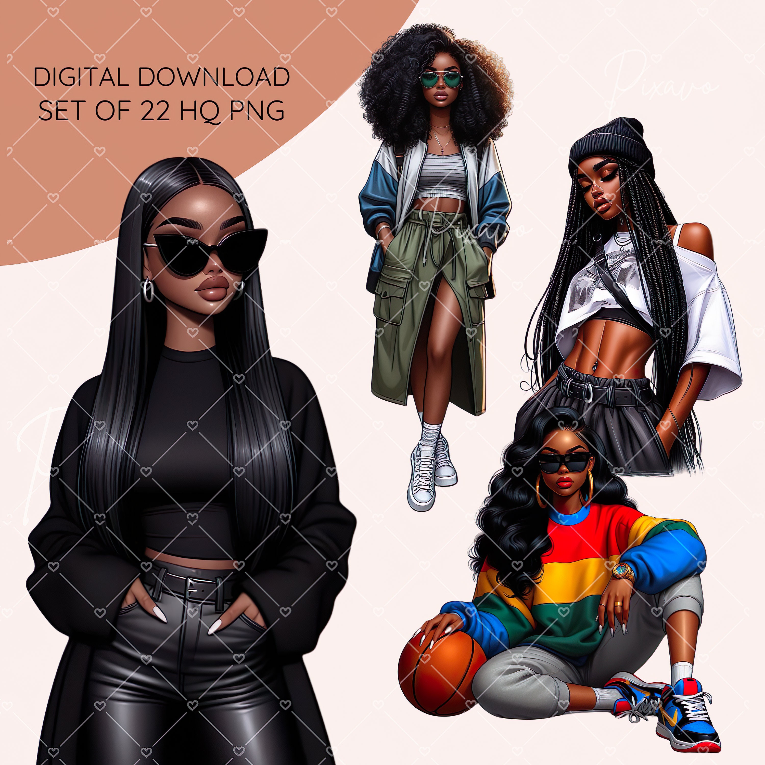 Black Girl Street Style Clipart: Urban Fashion PNG Art (22 HQ Images ...