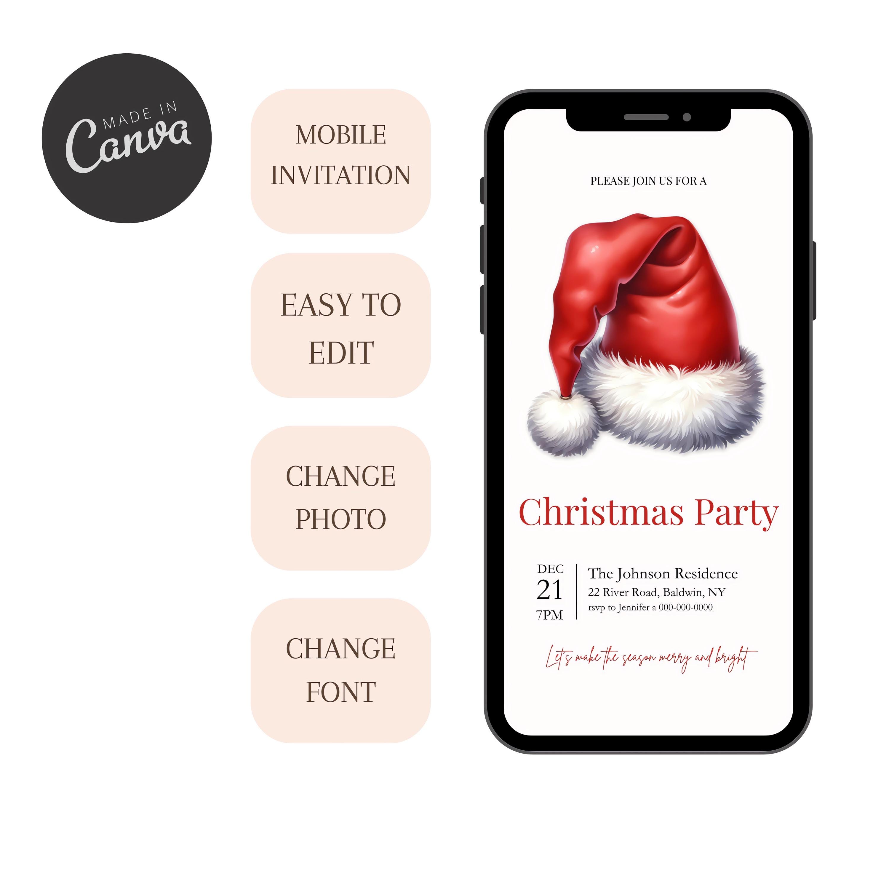 Minimalist Christmas Party Invitation Template: Santa Hat Mobile Evite ...