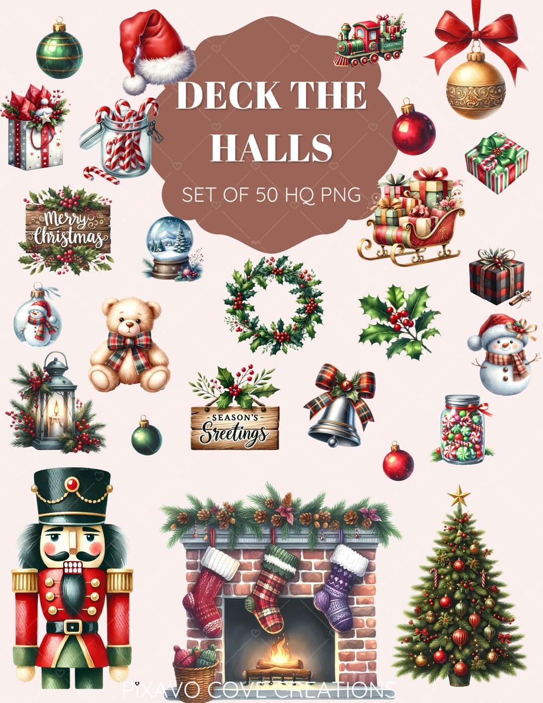 Christmas Watercolor Clipart Bundle: Holiday PNG Images (digital ...