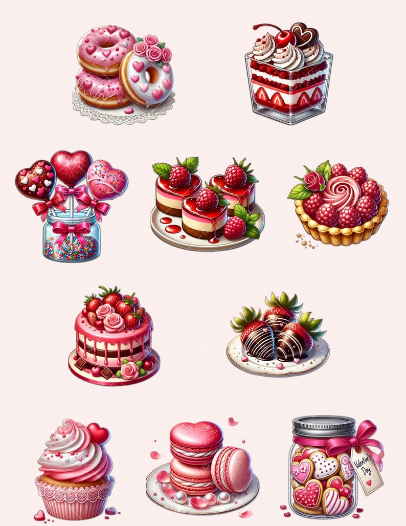 Valentine Sweets Clipart Bundle: Heart Desserts PNG (digital Download ...