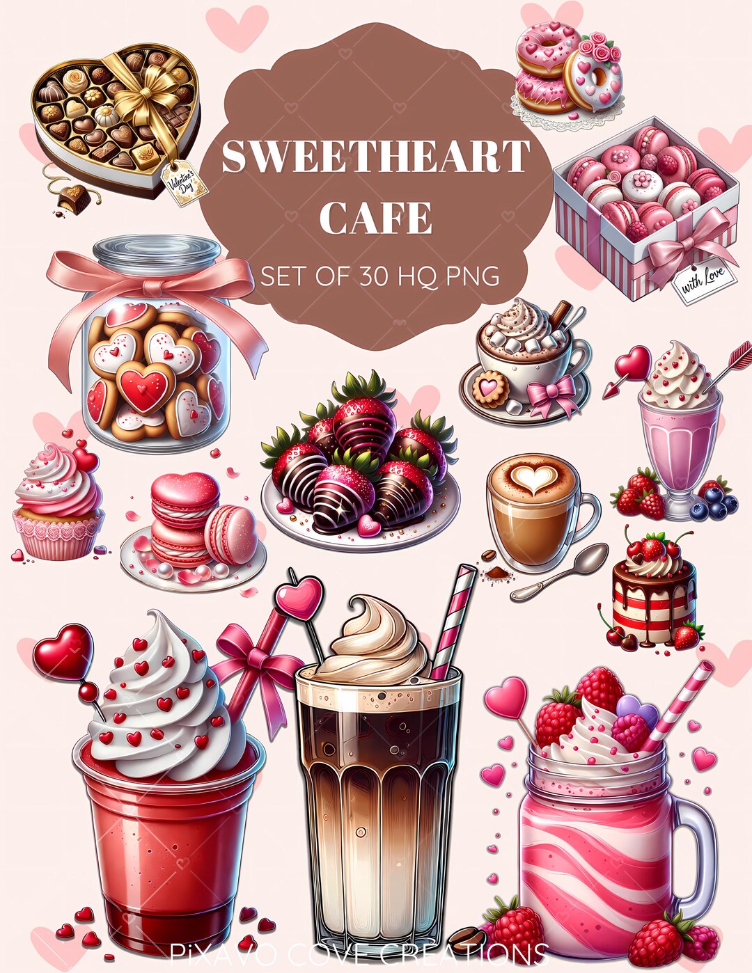 Valentine Sweets Clipart Bundle: Heart Desserts PNG (digital Download ...