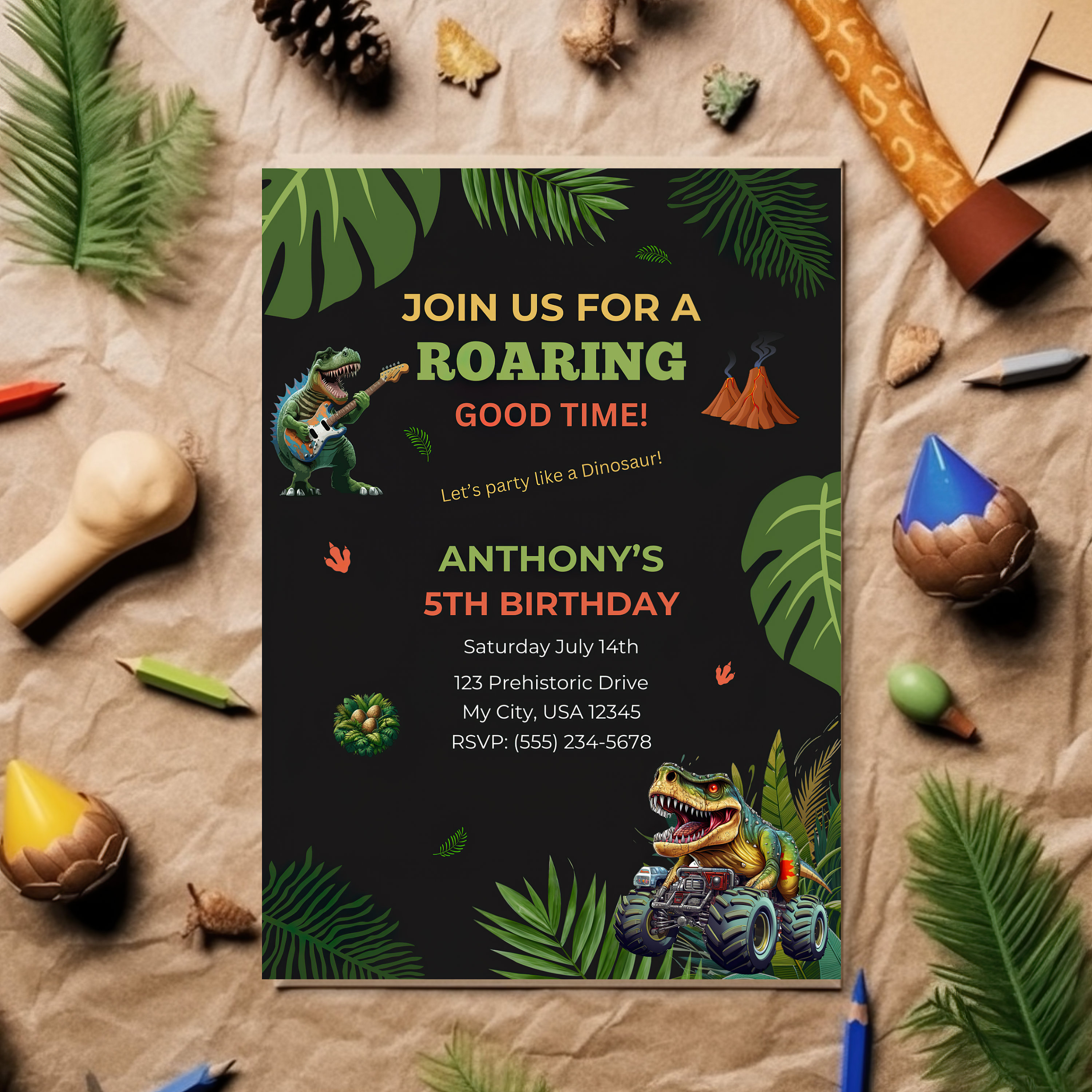 Dinosaur Birthday Invitation Template: Editable Dino Party Invite ...