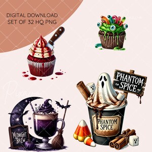Halloween Coffee Clipart: Spooky Watercolor Drinks, Witch, Pumpkin (32 ...