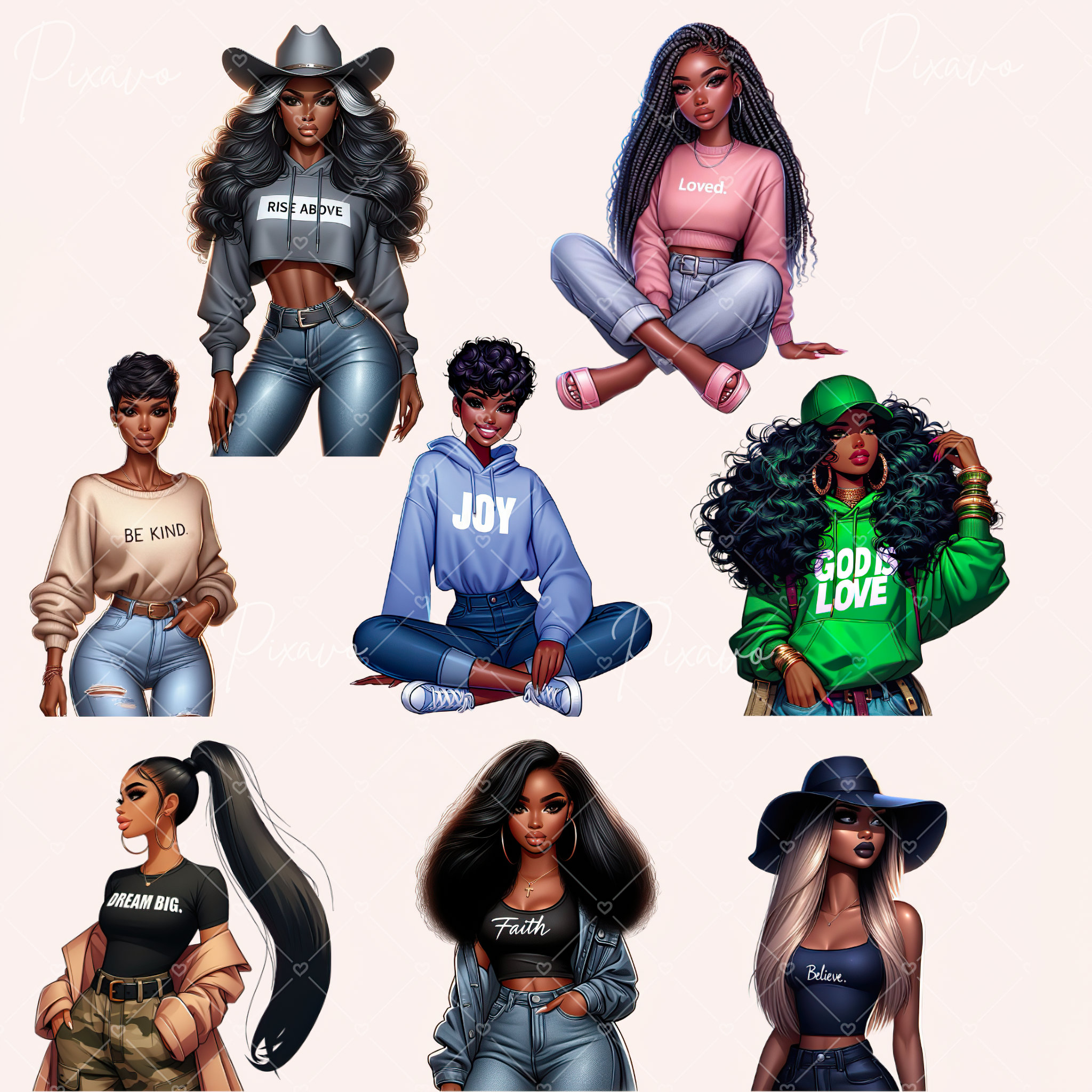 Black Women Empowerment Clipart Bundle - 15 Inspirational Phrases in ...