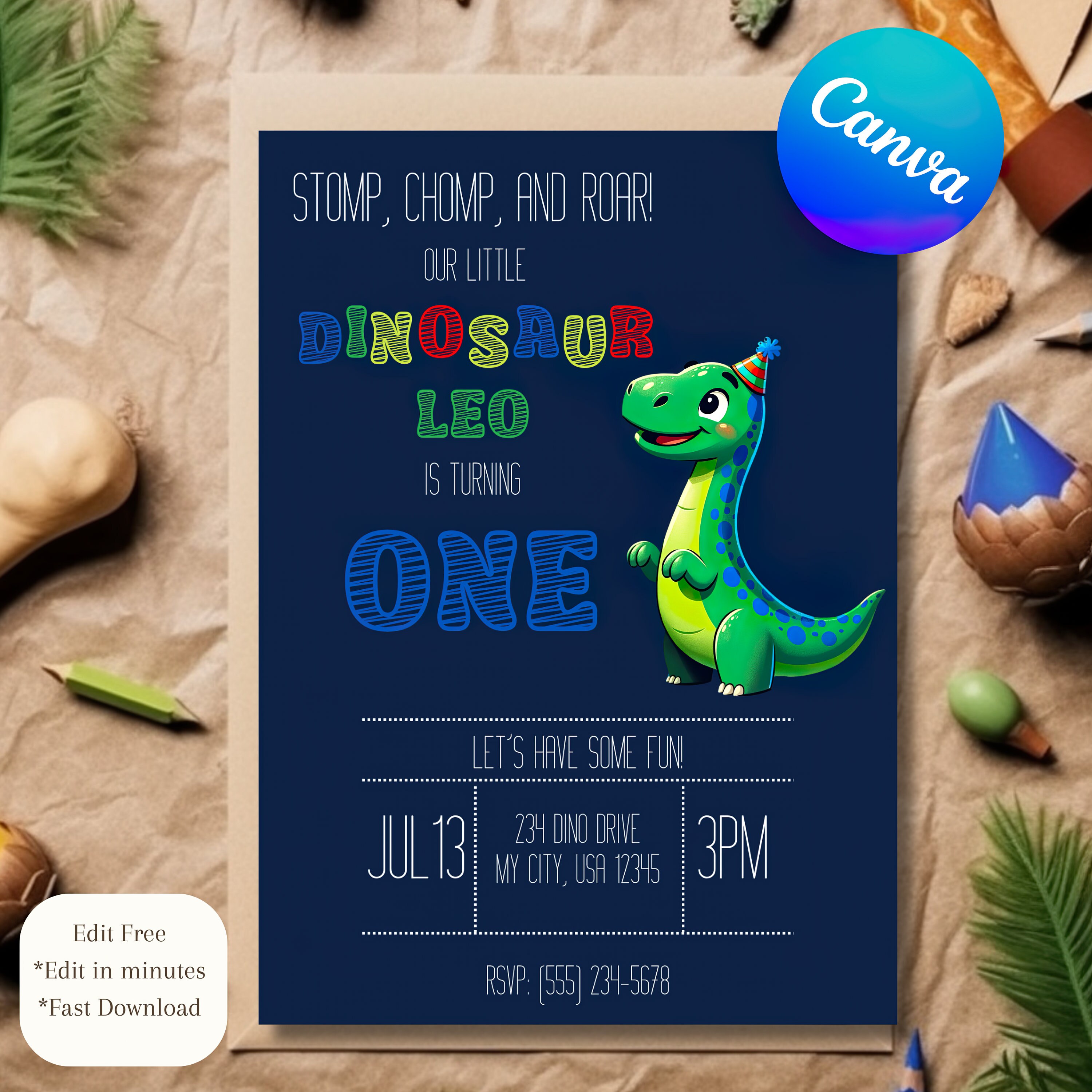 Editable Dinosaur Party Invitation, Instant Download, Dino Birthday ...