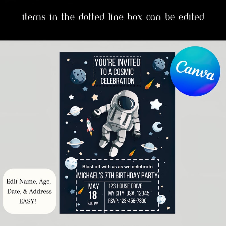 Outer Space Birthday Invitation Template, Planets Astronaut Invite ...