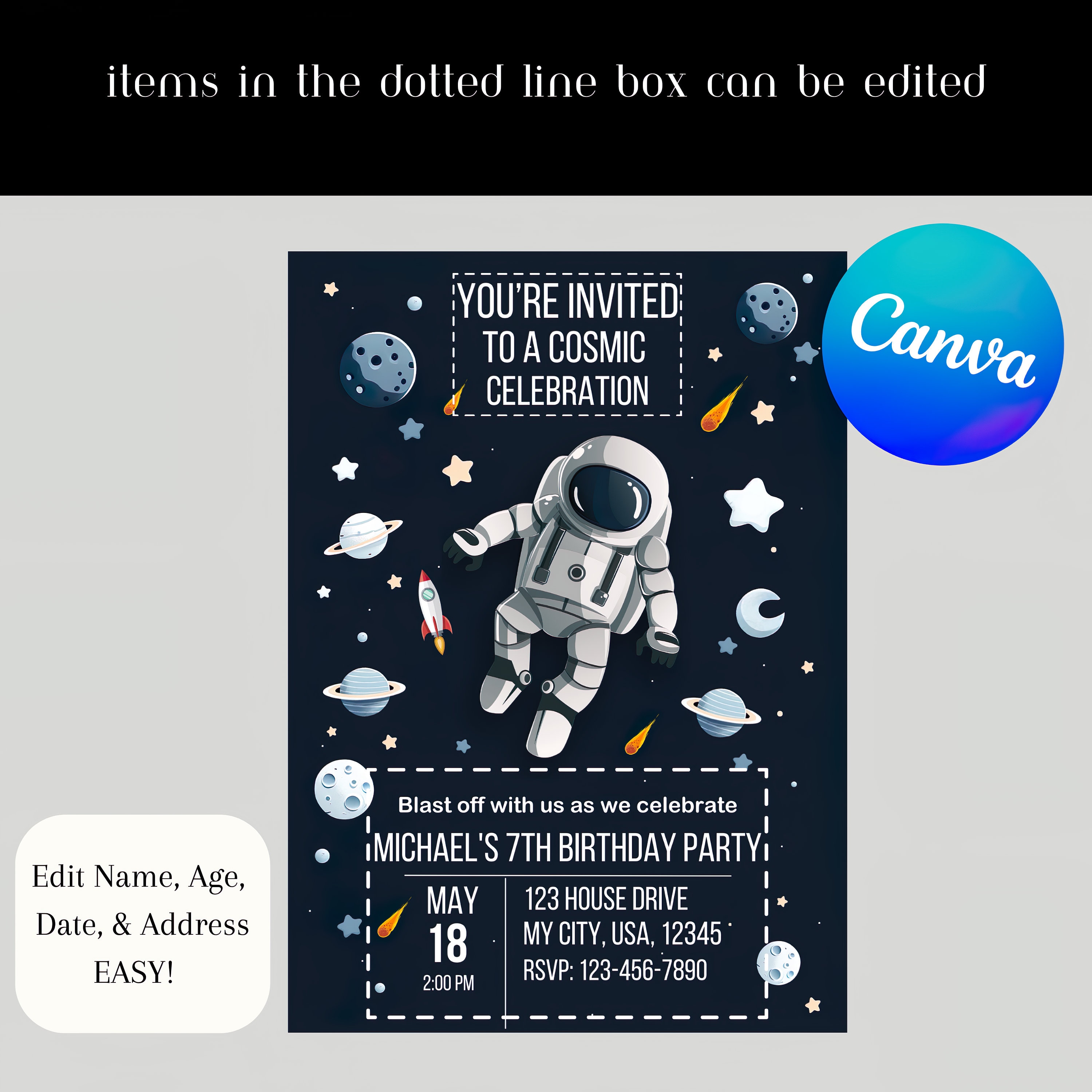 Outer Space Birthday Invitation Template, Planets Astronaut Invite ...