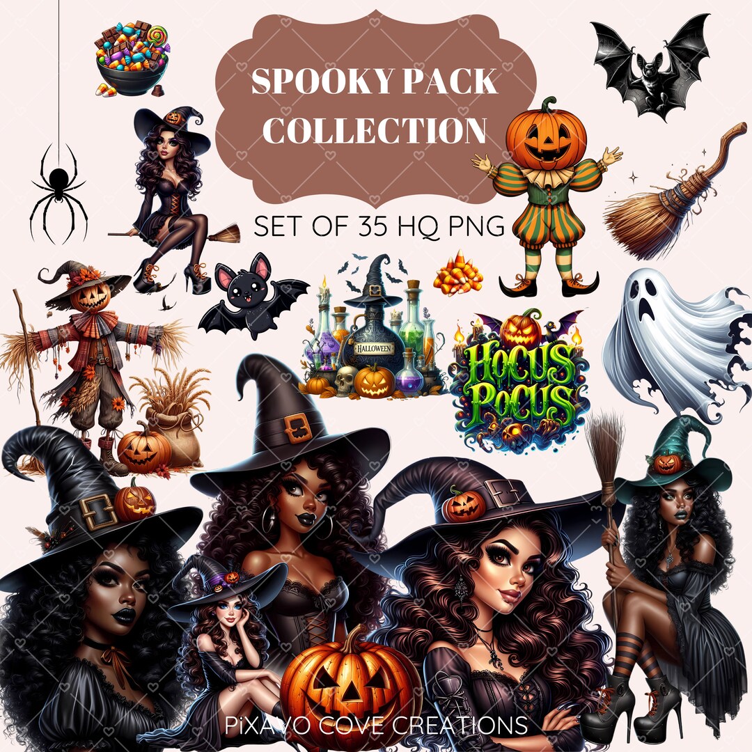 Spooky Pack PNG Clipart, Halloween Witches, Ghosts, Pumpkins, 35 High ...